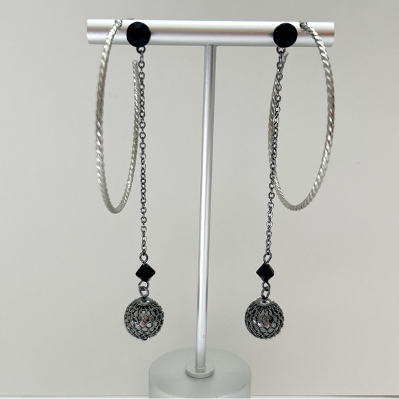 Jewelry | Silver Hoops And Chain Dangle Earrings | Poshmark